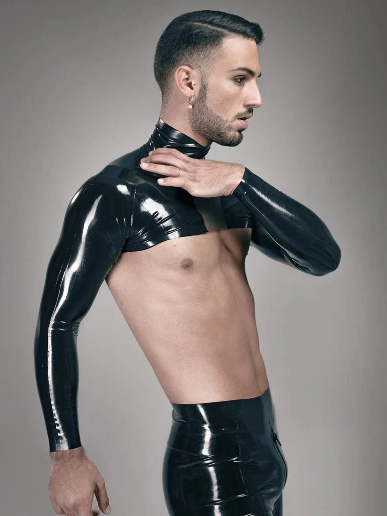 Latex Front-back Central Inlaid High Neck Long-sleeve Shrug - Fashion ...