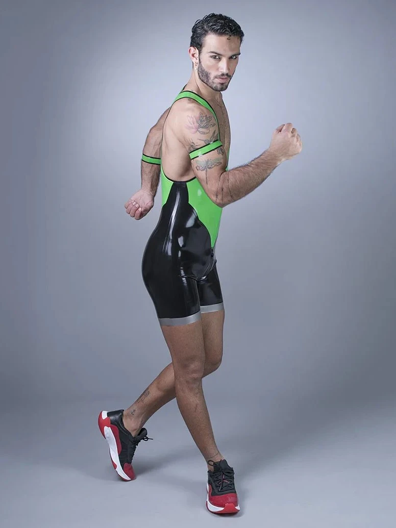 Latex Wrestler Singlet With Geometric Pattern Cuts - Fashion Latex ...